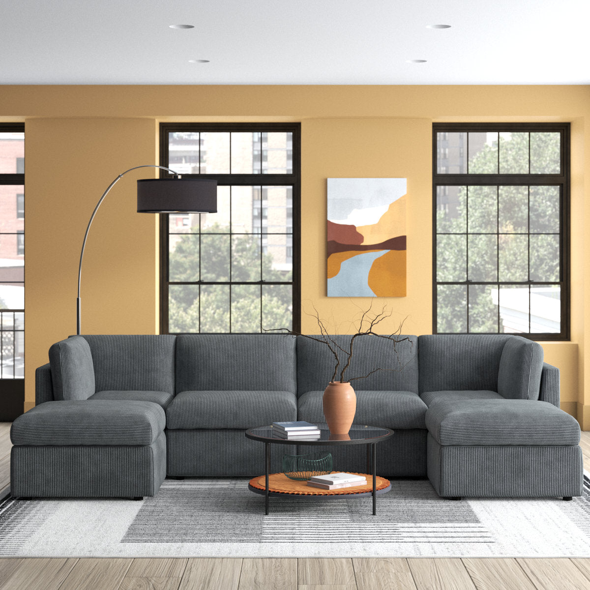 Annai 129" Wide Reversible Modular Corner Sectional with Ottoman ...